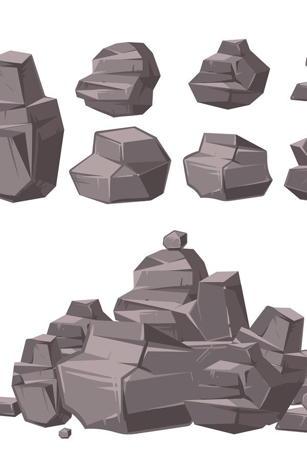 Cartoon 3d rock, granite stones, stack of boulders vector se