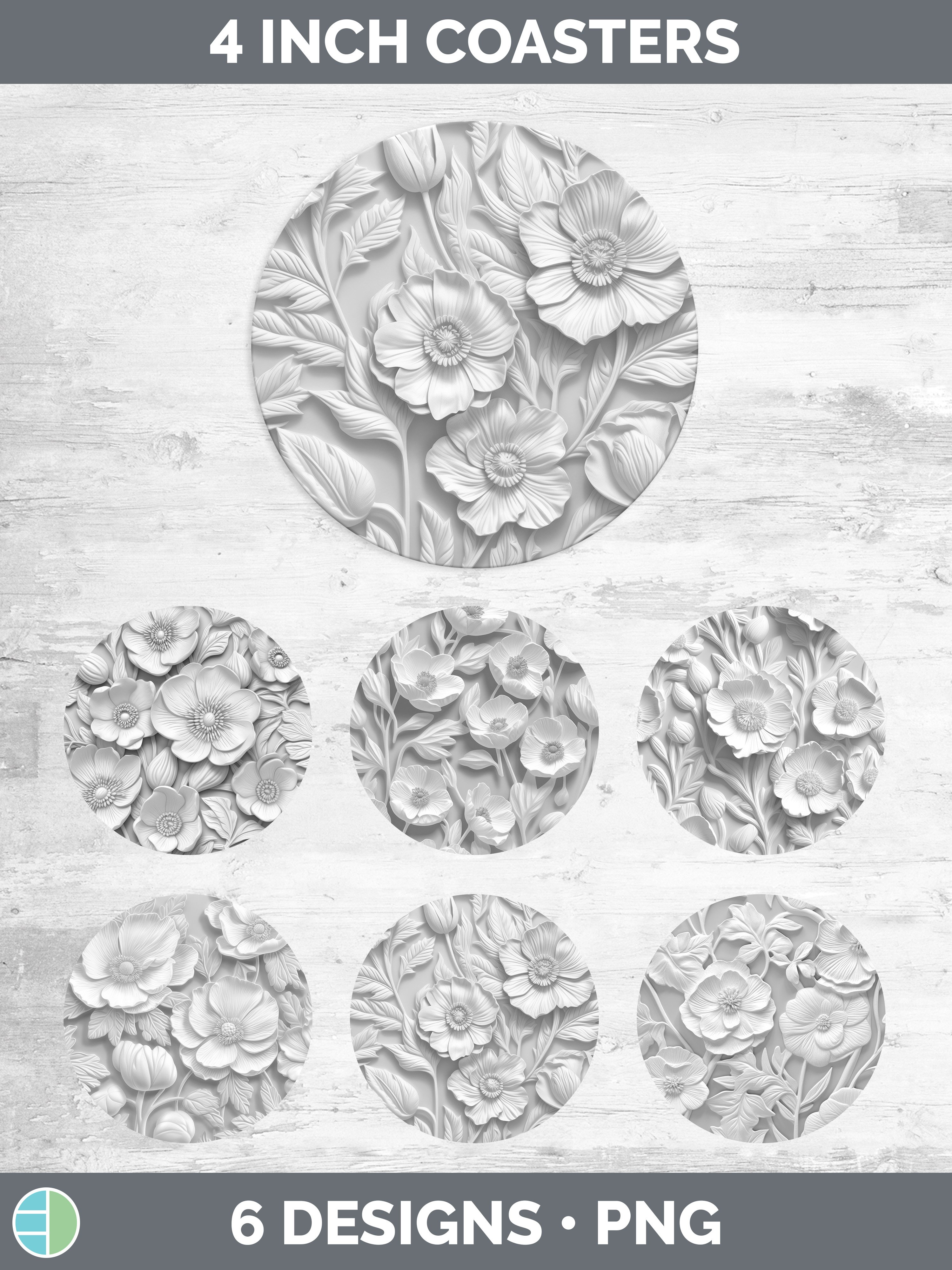 3D White Buttercup Flowers Round Coaster | Sublimation Coast