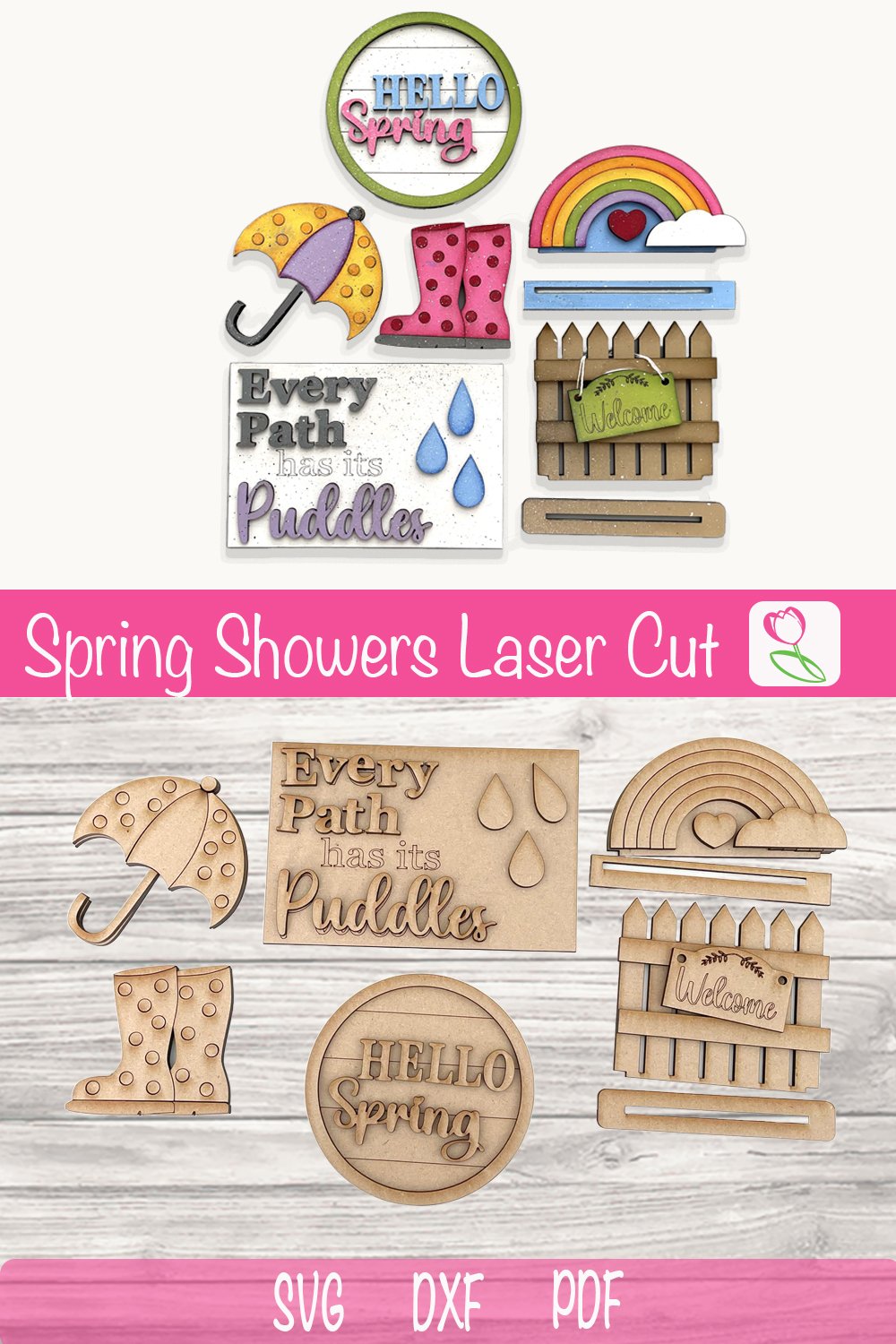 Spring Showers Rainbow Tiered Tray Laser Cut Set