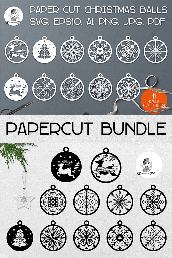 Christmas balls SVG Bundle, Paper cut, Christmas Ornament SV