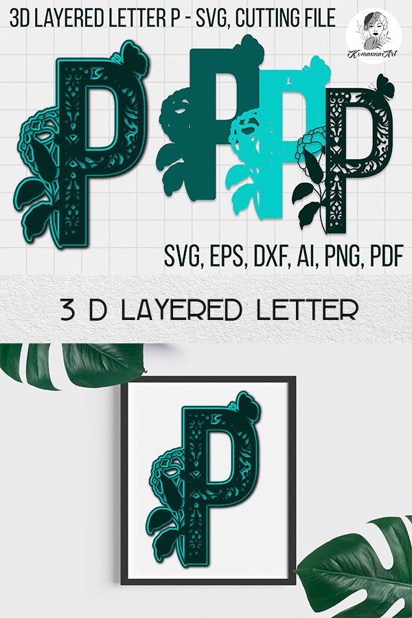 3D Layered SVG / 3D letter P SVG / Letter P Cut File.