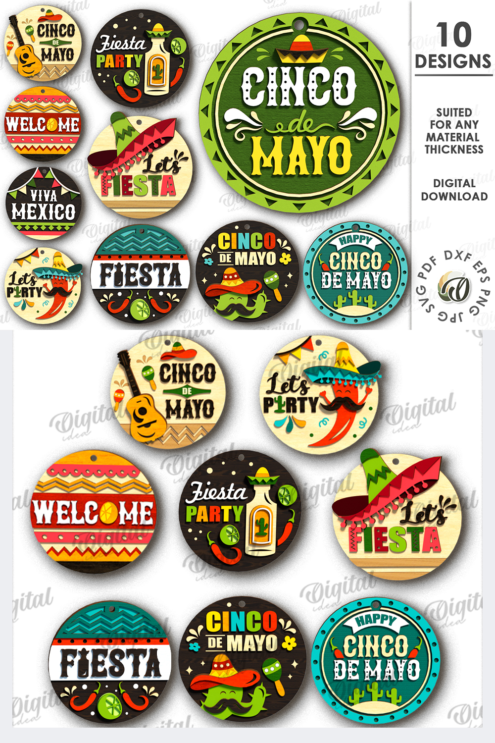 Cinco De Mayo Round Sign Bundle Laser Cut. Mexican Wall Art