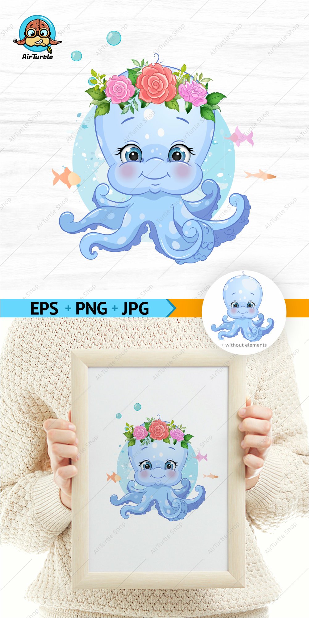 Cute Octopus Clipart | Cartoon Ocean Baby Animals PNG