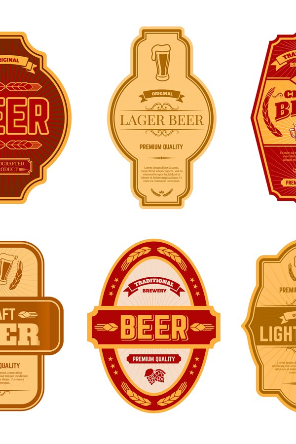 Beer vintage labels. Retro beers brewery badges, alcohol cra