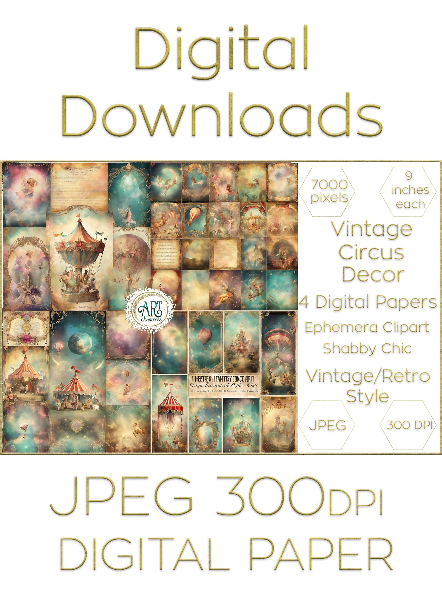 Vintage Retro Fantasy Circus Digital Papers (3374912)