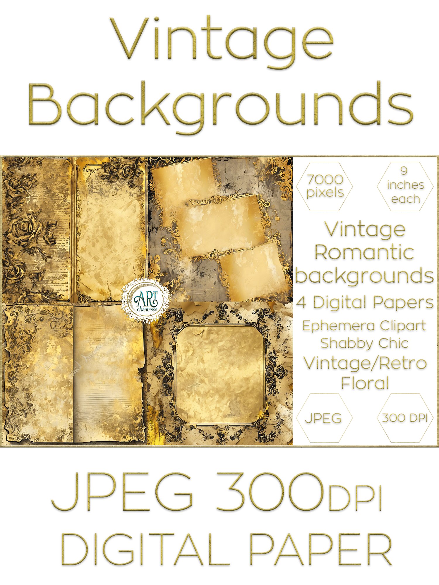 Victorian Gold Scrapbook digital papers soft (3212798)