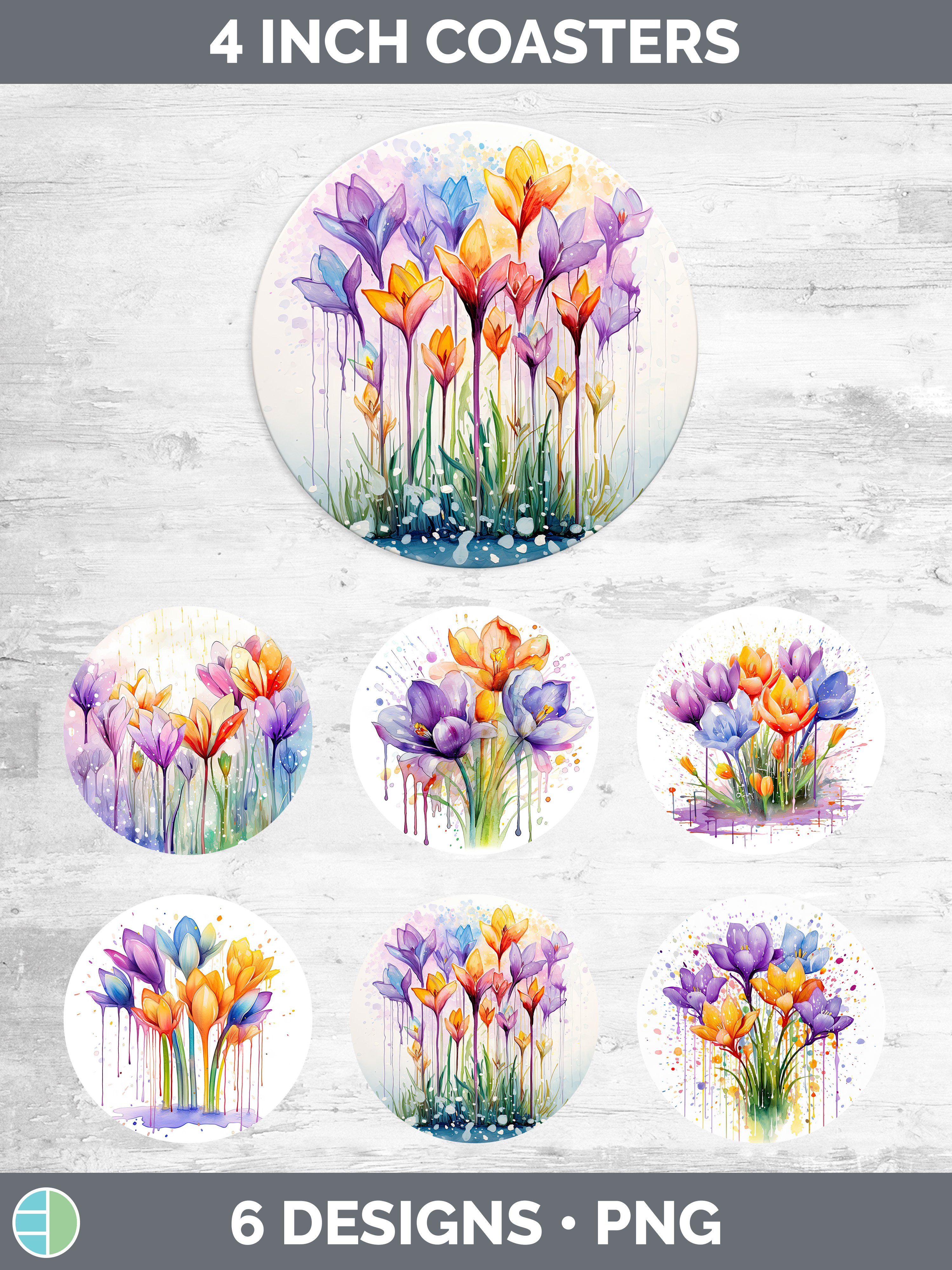 Splat Rainbow Crocus Flowers Round Coaster | Bundle Coaster