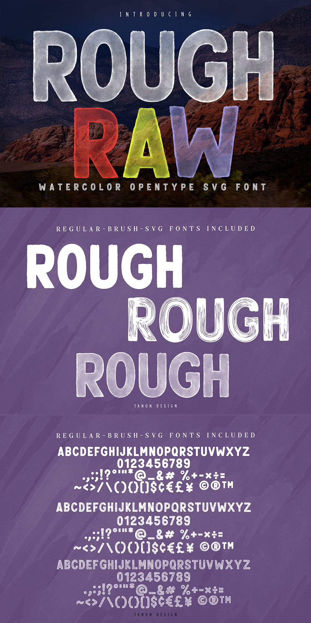 Rough Raw Watercolor Font Collection, Realistic Hand painted