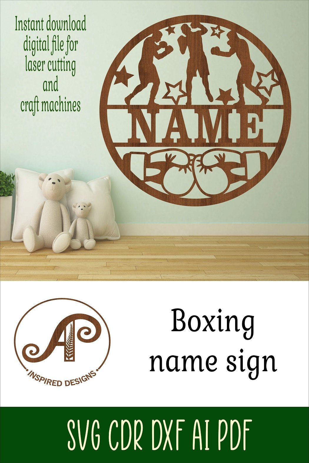 Boxing male name sign svg laser cut template