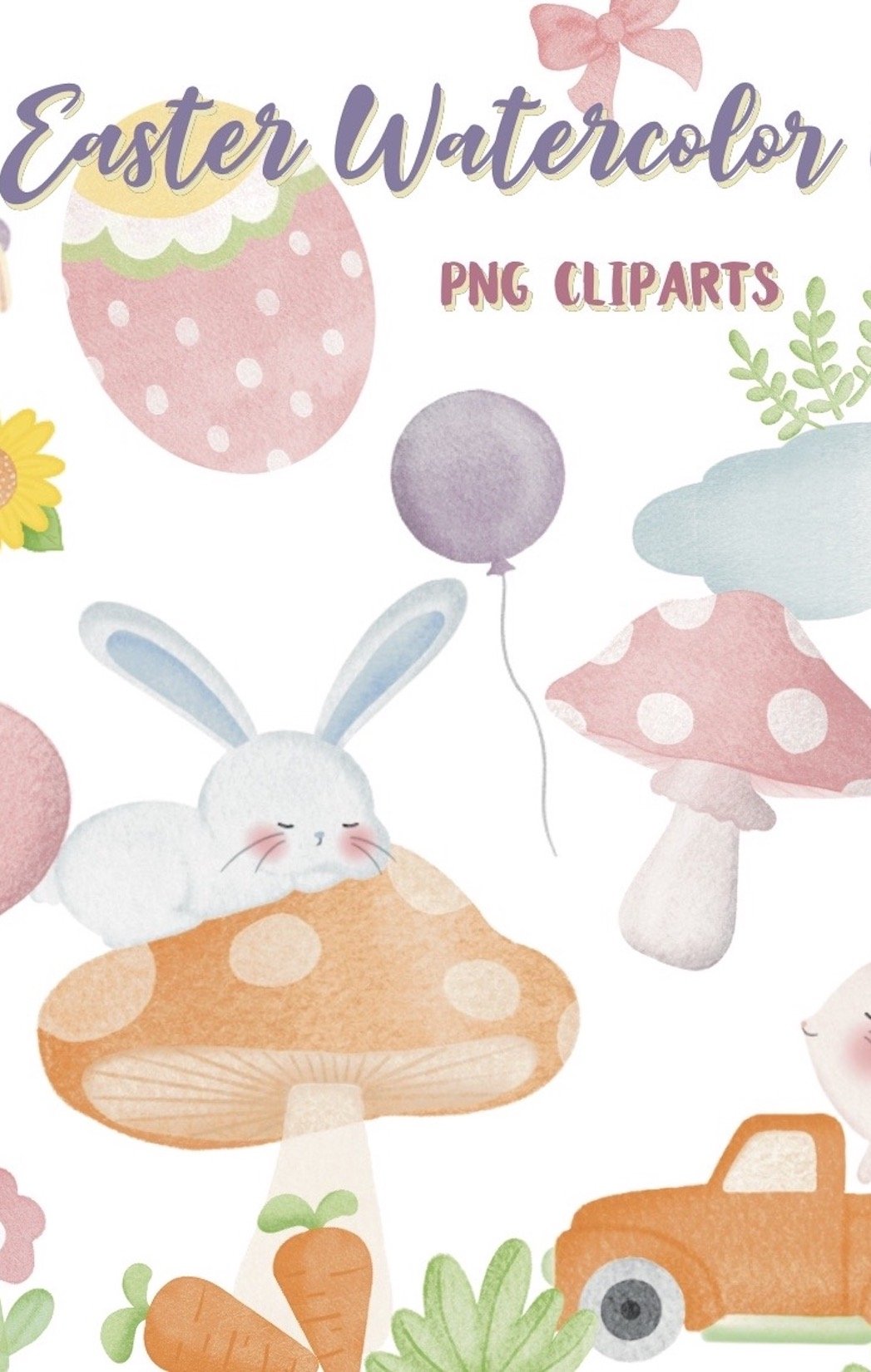 Easter Cute Bunny Watercolor Bundle Clipart Collection