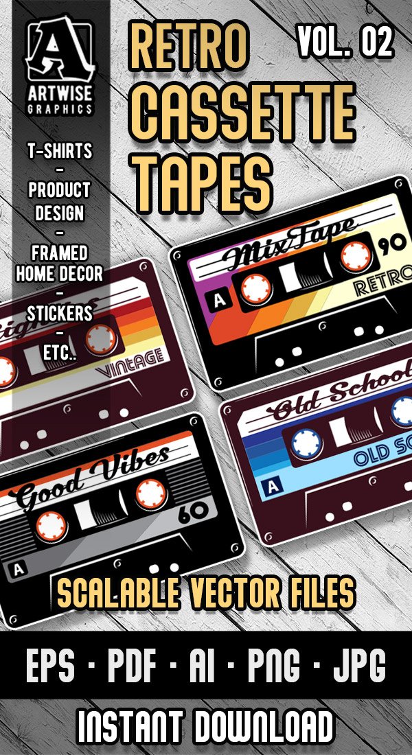 Retro Cassette Tape Vintage Audio Mixtape Vector Graphics