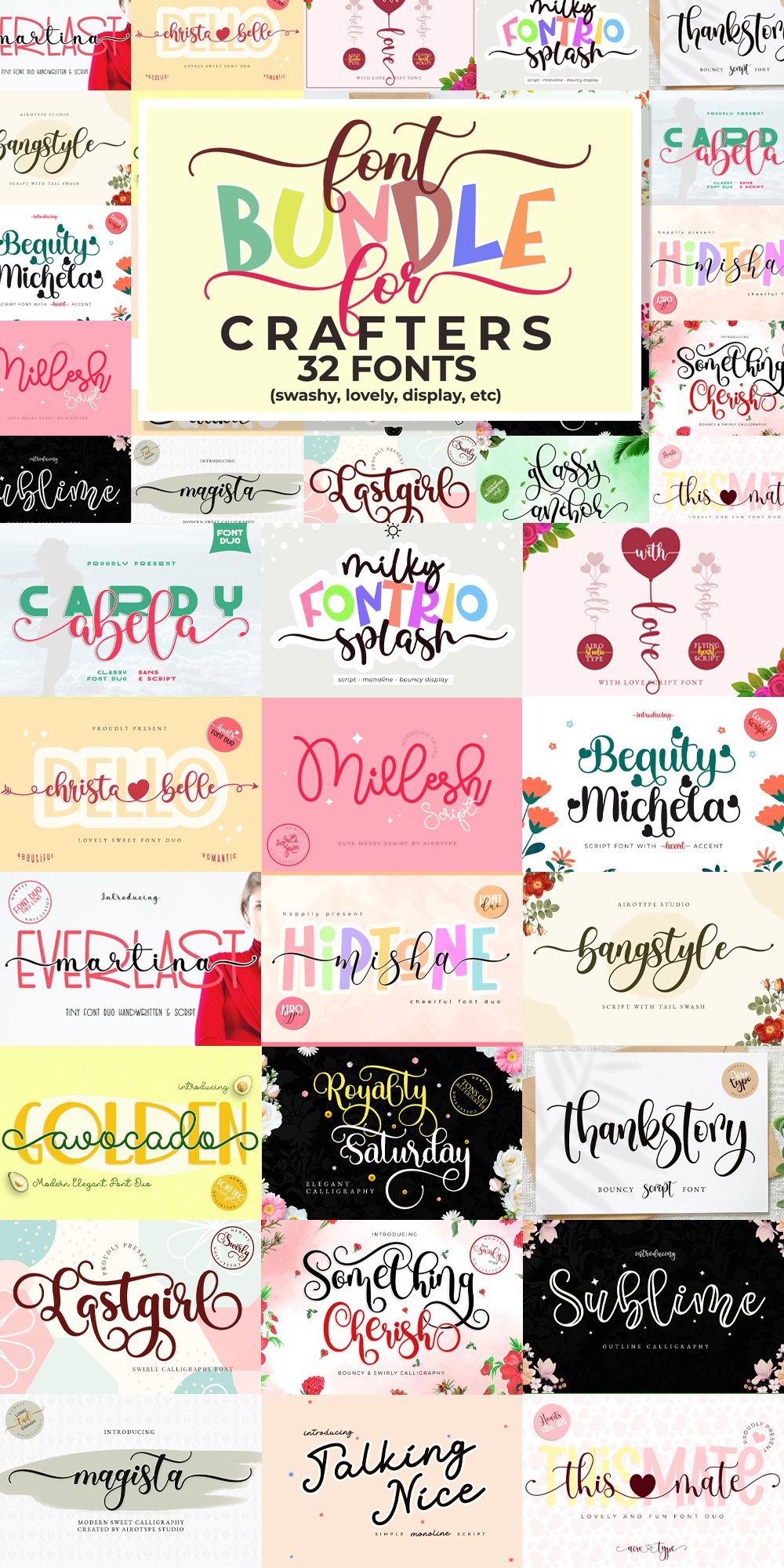 Font Bundle for Crafters - 32 Fonts Script and Display