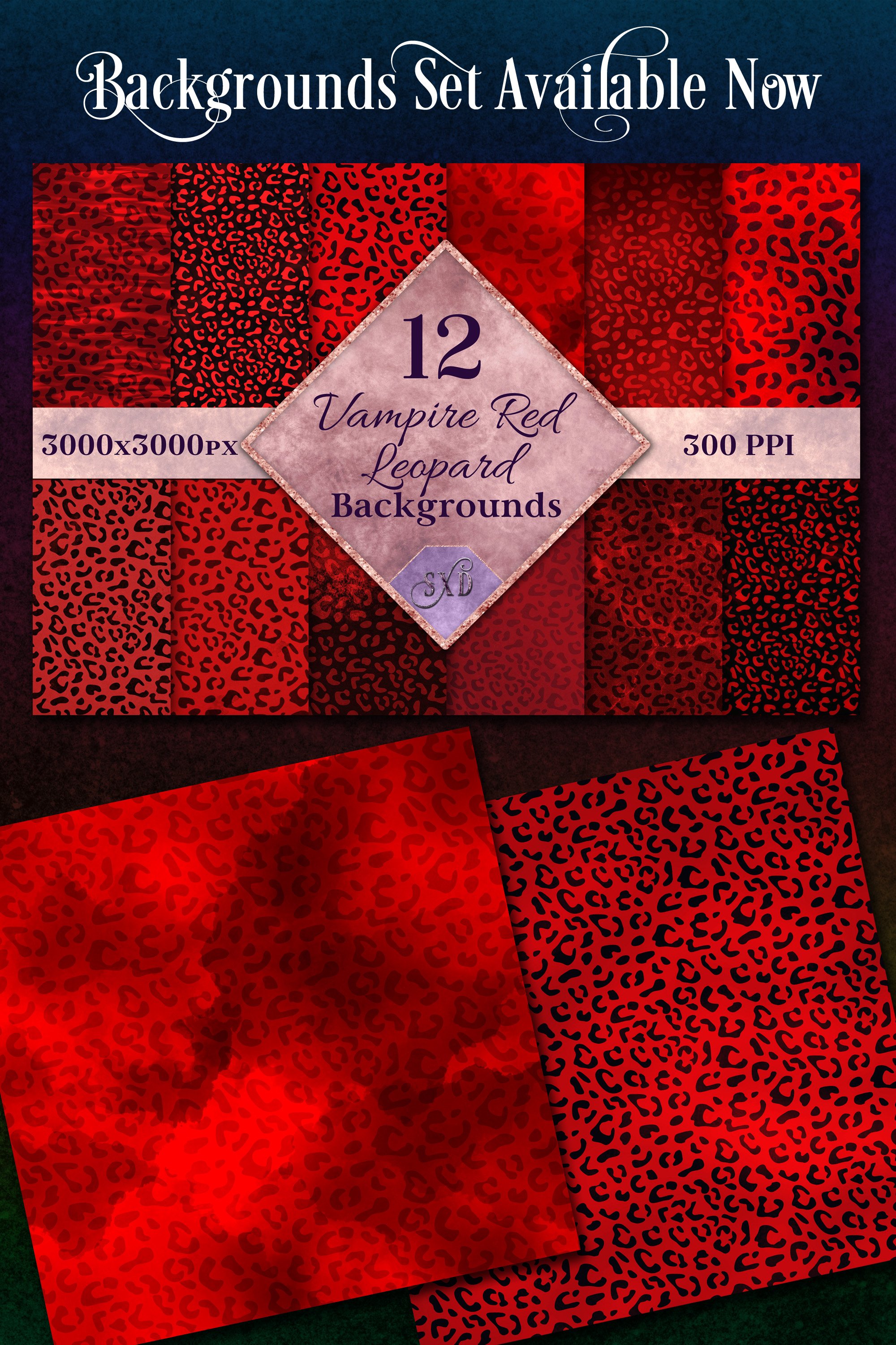 Vampire Red Leopard Print Backgrounds - 12 Image Textures