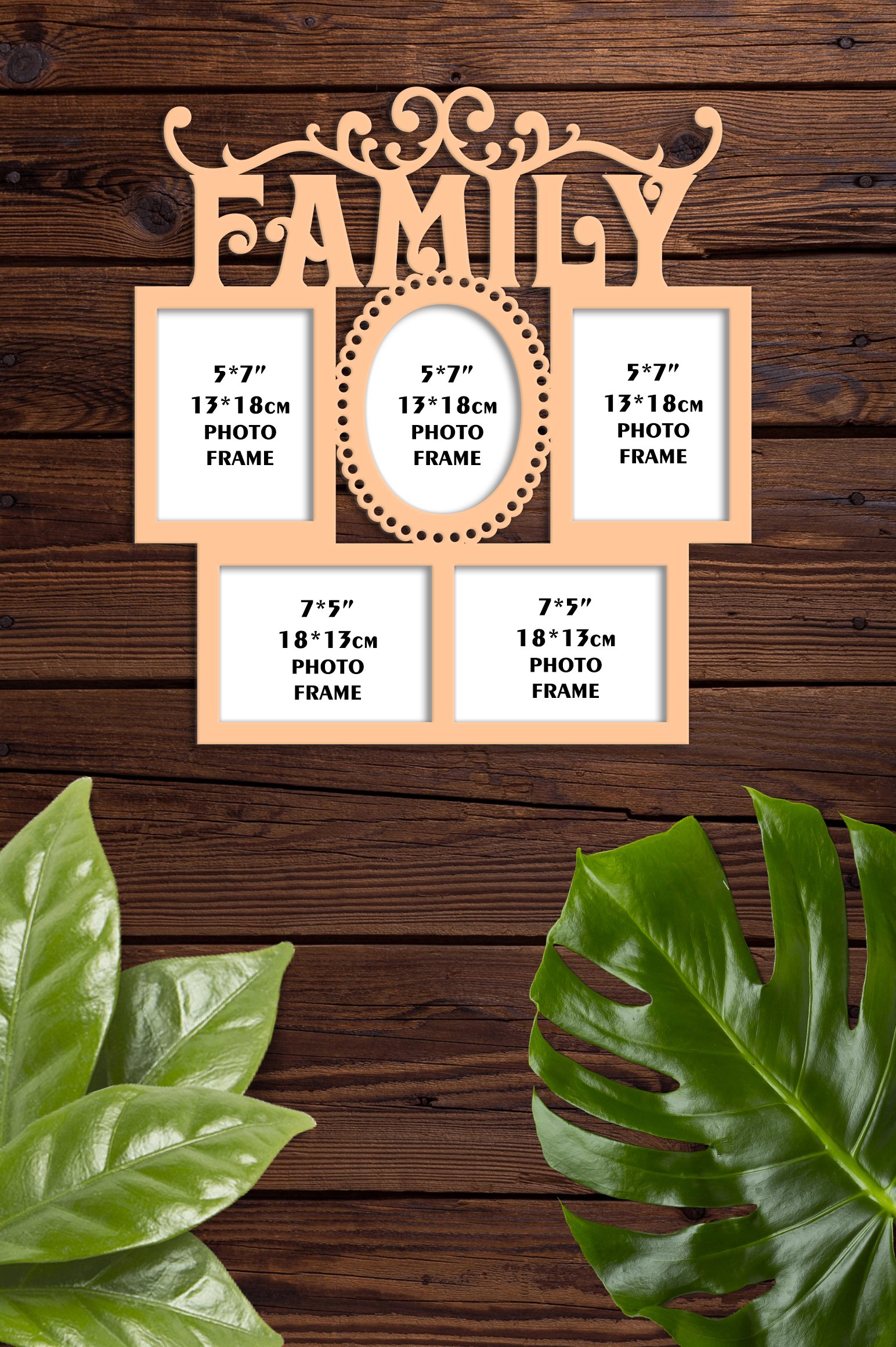 Family Photo Frame. CNC laser cutting template. (667965)