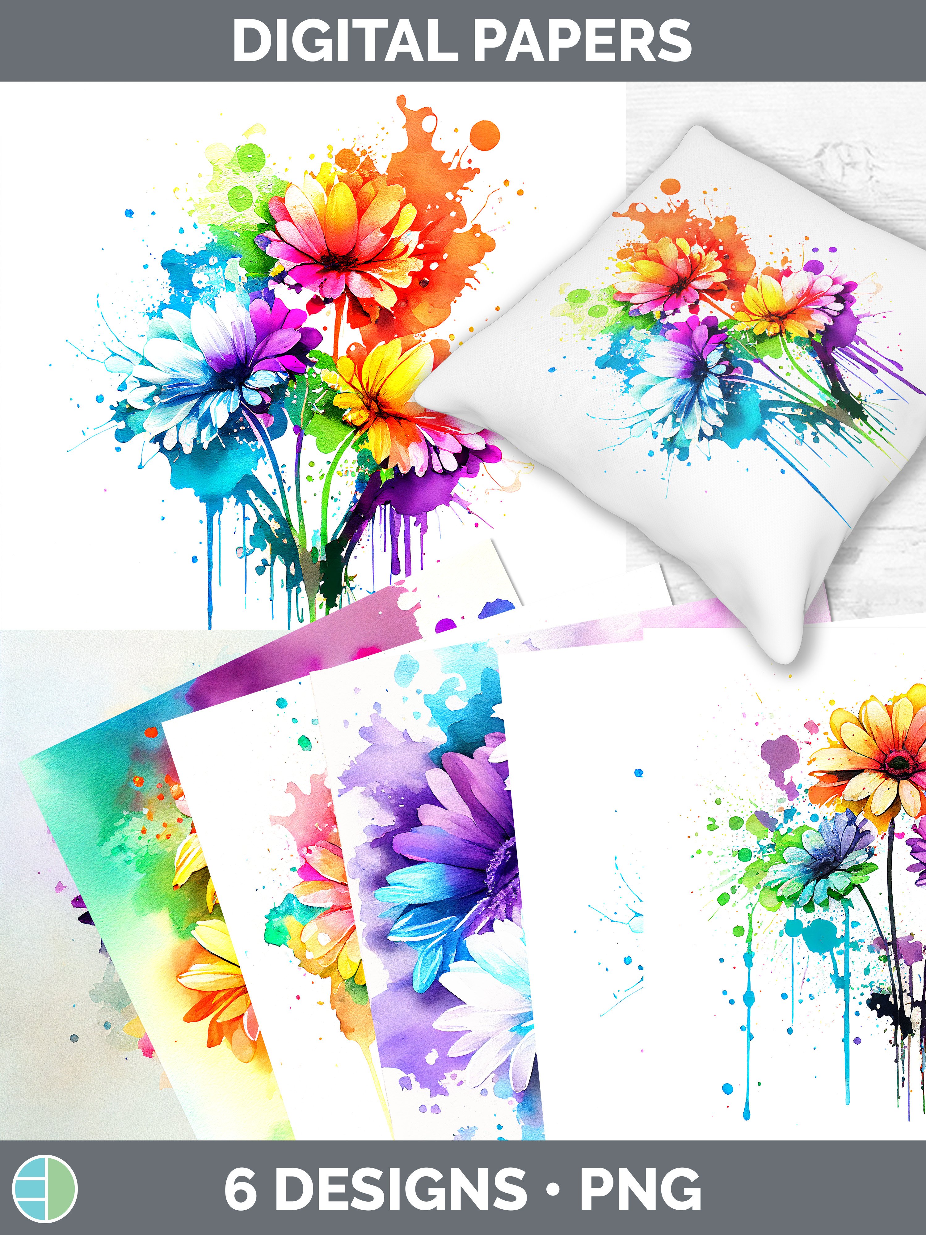 Rainbow Daisy Flowers Paper Backgrounds | Digital Scrapbook
