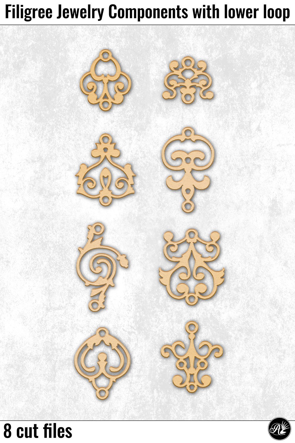 8 Filigree Jewelry Components with 1 lower loop