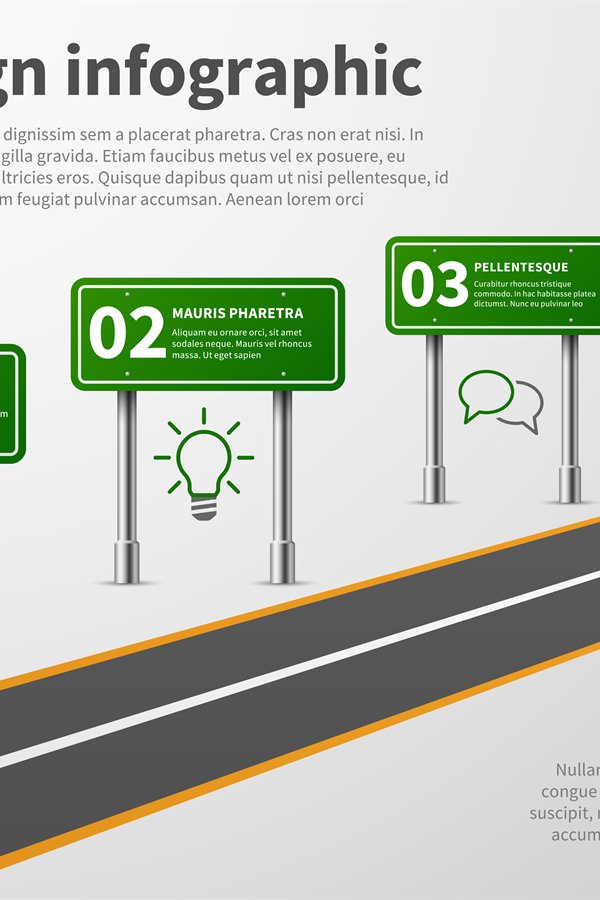 Road sign infographic. Banner traffic street route path, bla