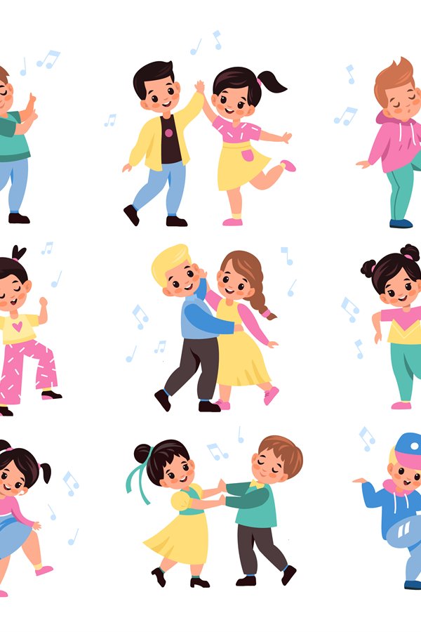 Kids pair dancing. Funny young dancers collection, little mu