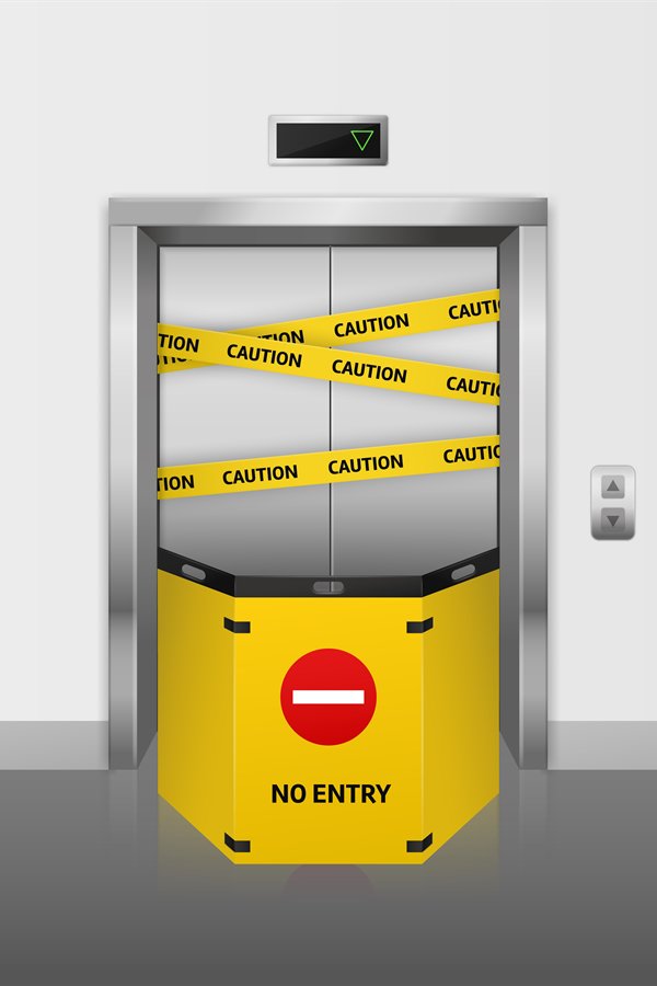 Broken elevator. Realistic broken lift closed for repair or