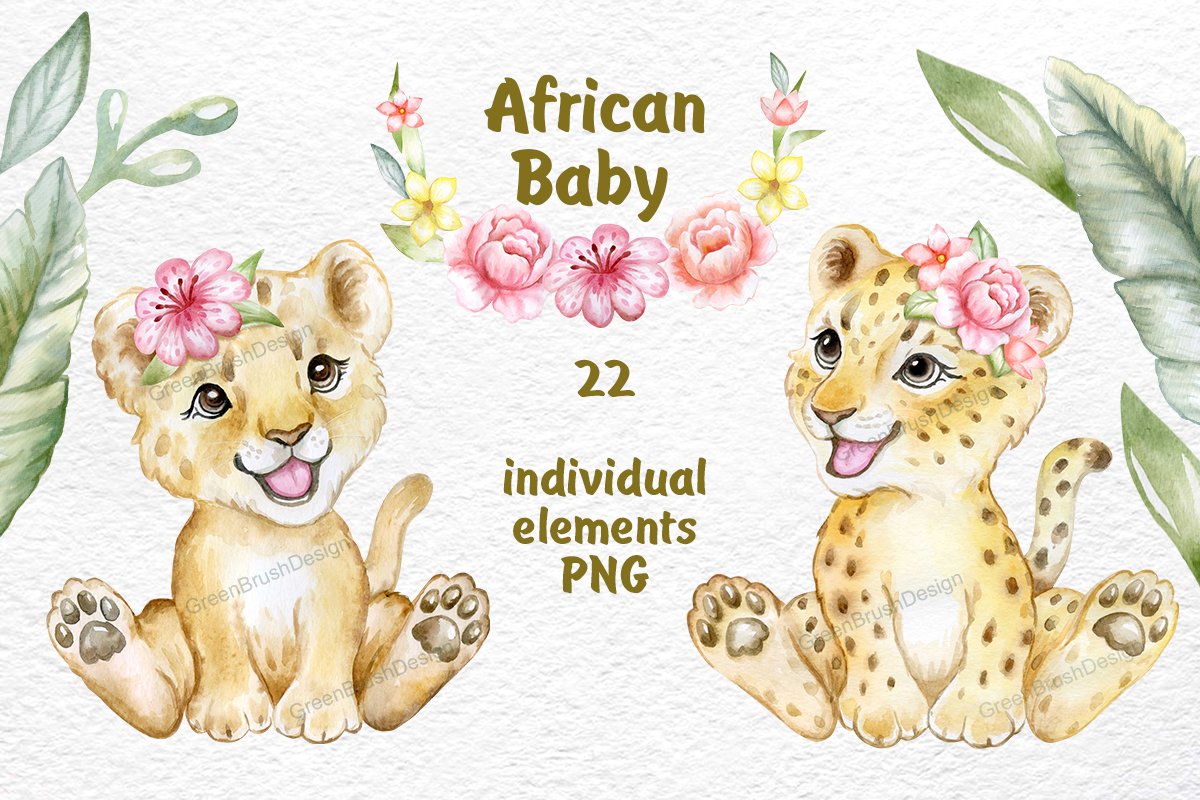 African Animals Clipart, Lion, Leopard, Baby Animals art