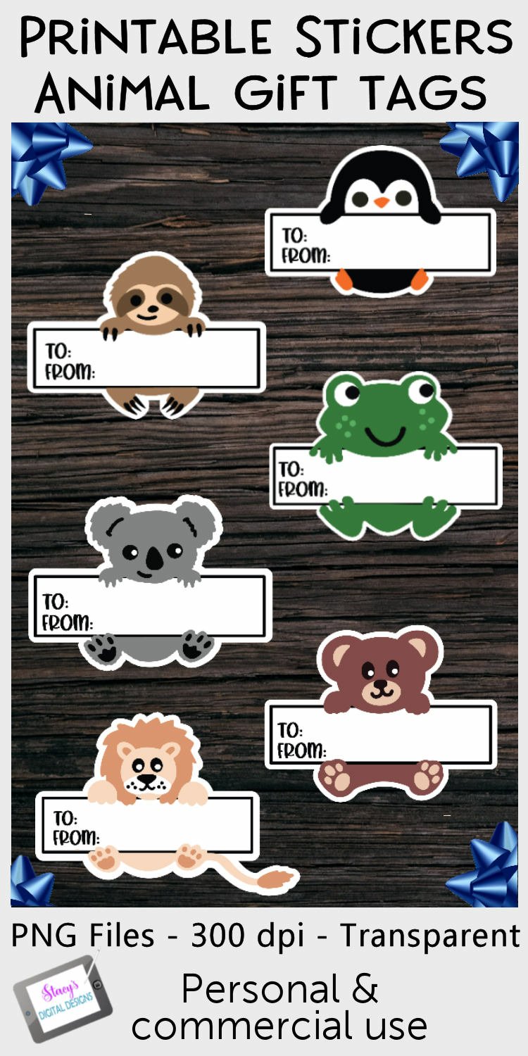 Gift Tag Stickers - Printable gift tags - Animals