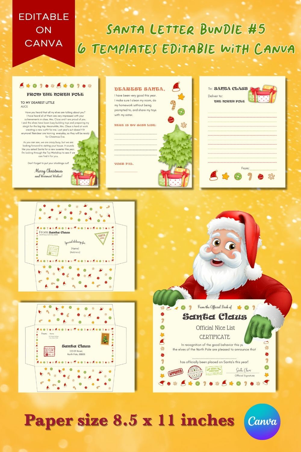 Santa Letter Bundle | 6 Templates editable with canva