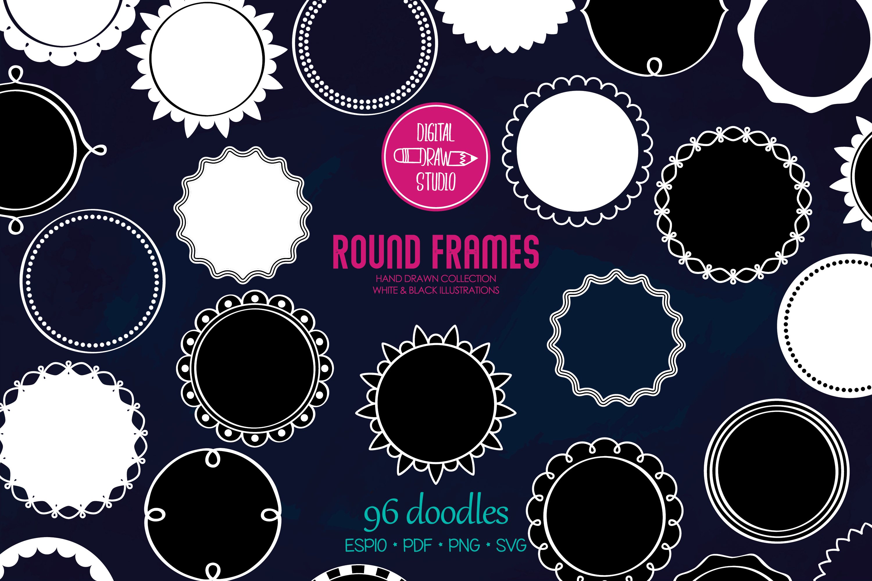 White Round Frames | Hand Drawn Border & Decorative Label