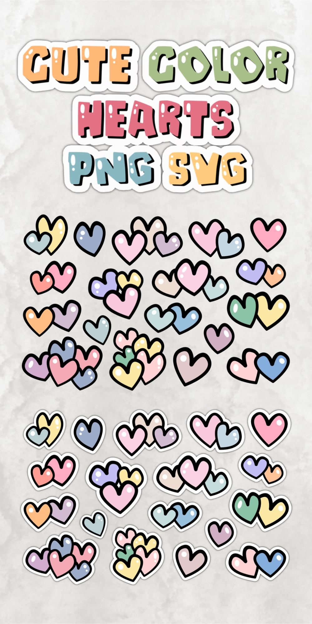 Cute Pastel Hearts PNG & SVG