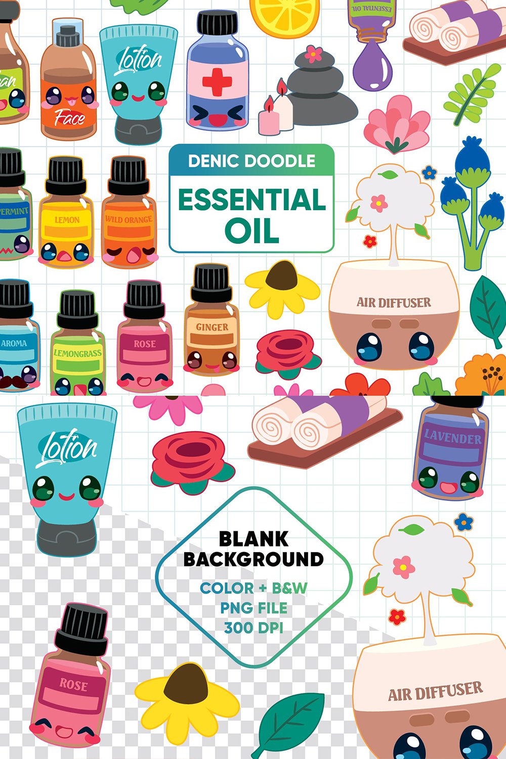Cute Essential Oil Clipart - Adorable Aromatherapy Illustrat