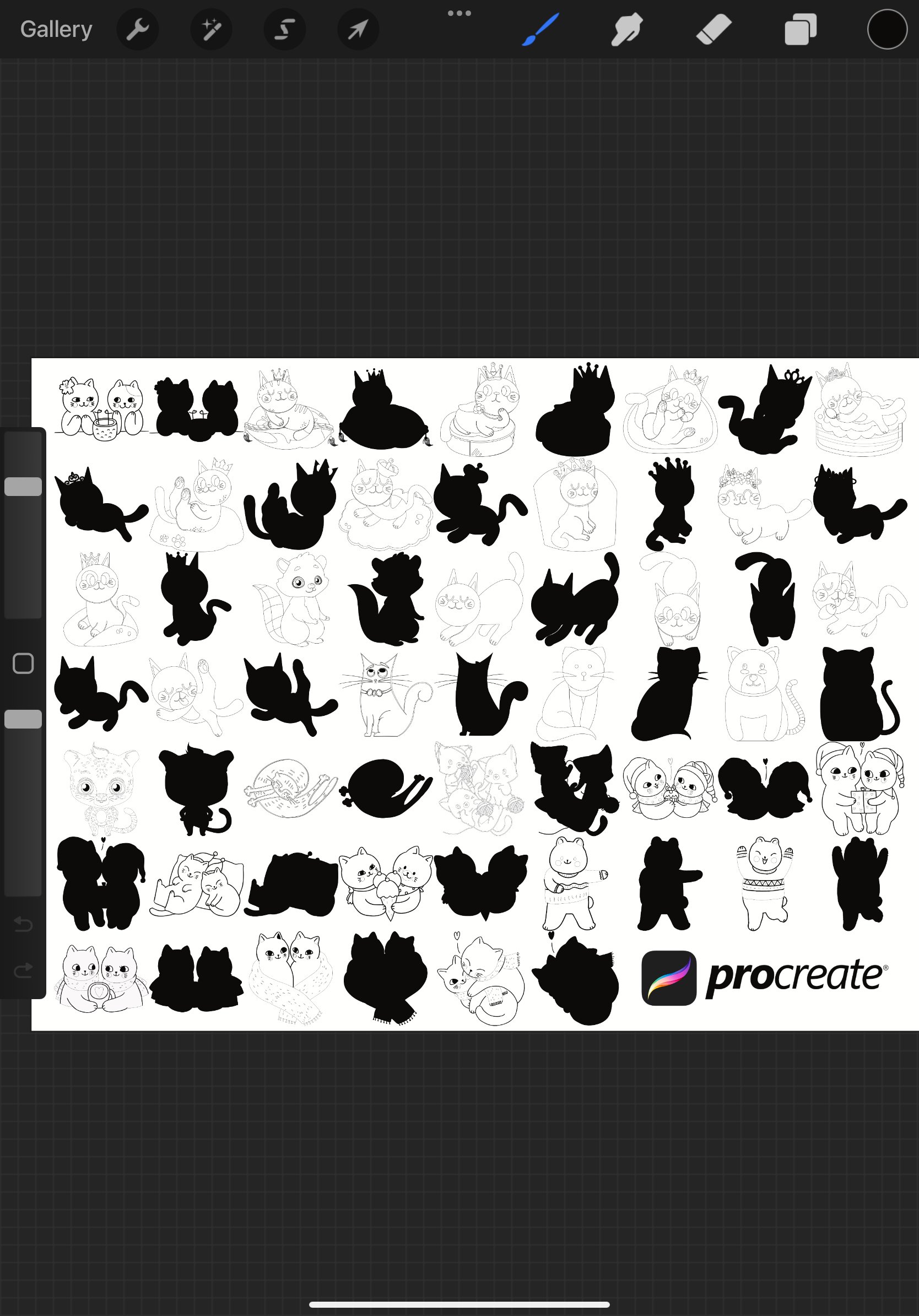 Cartoon Cats Outlines and Silhouette Set 2 Procreate Brush