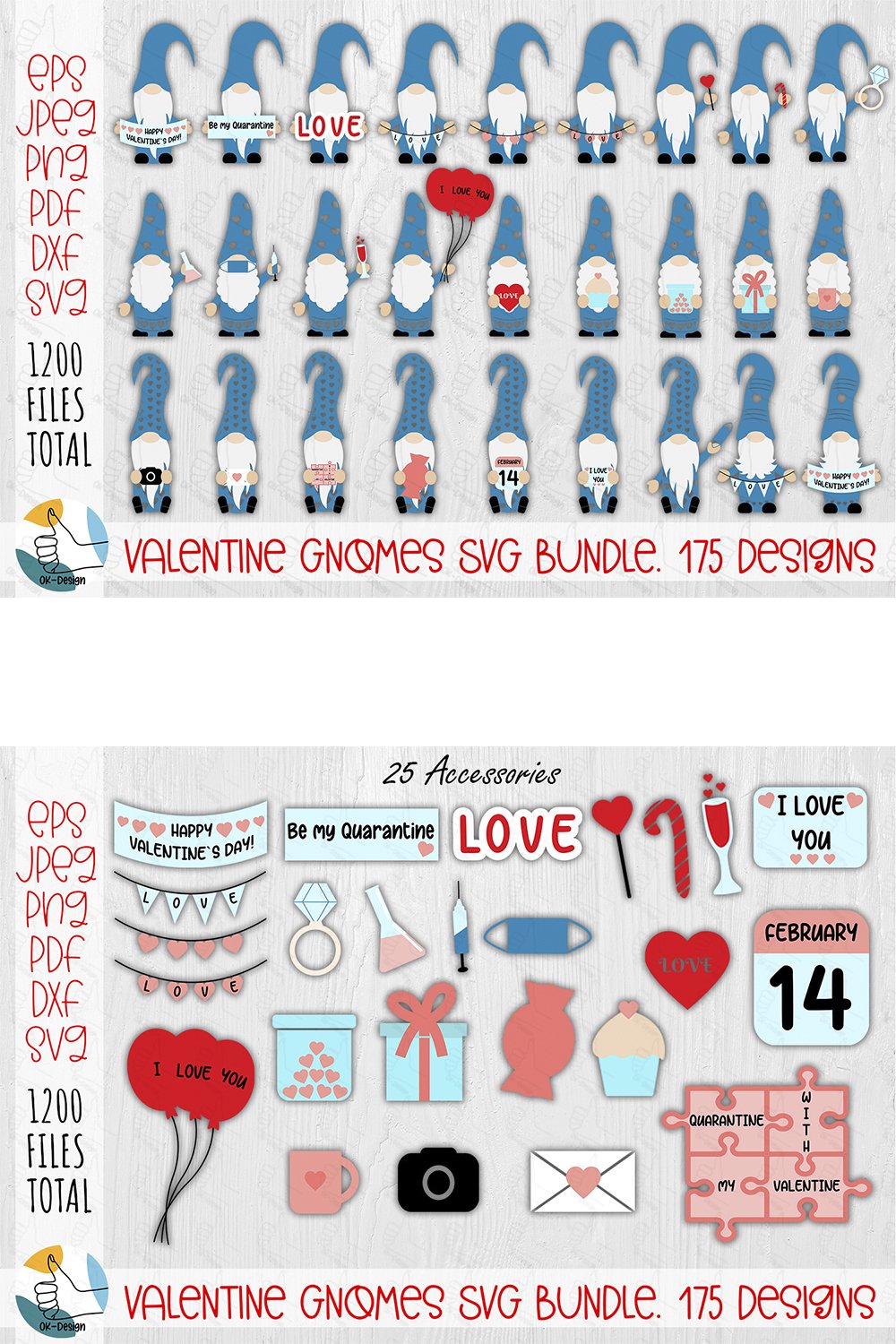 Valentine Gnomes SVG bundle. 175 designs.