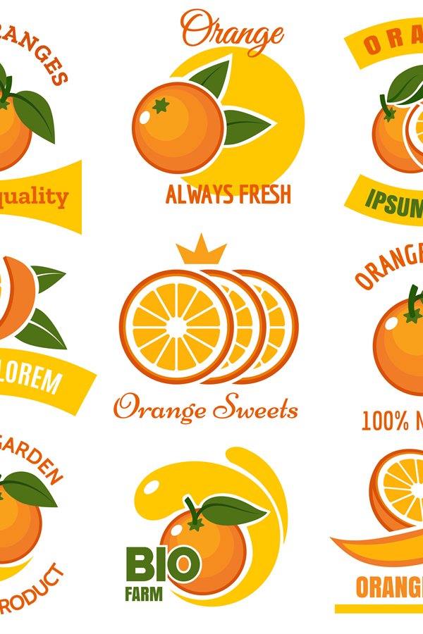 Orange products emblems set