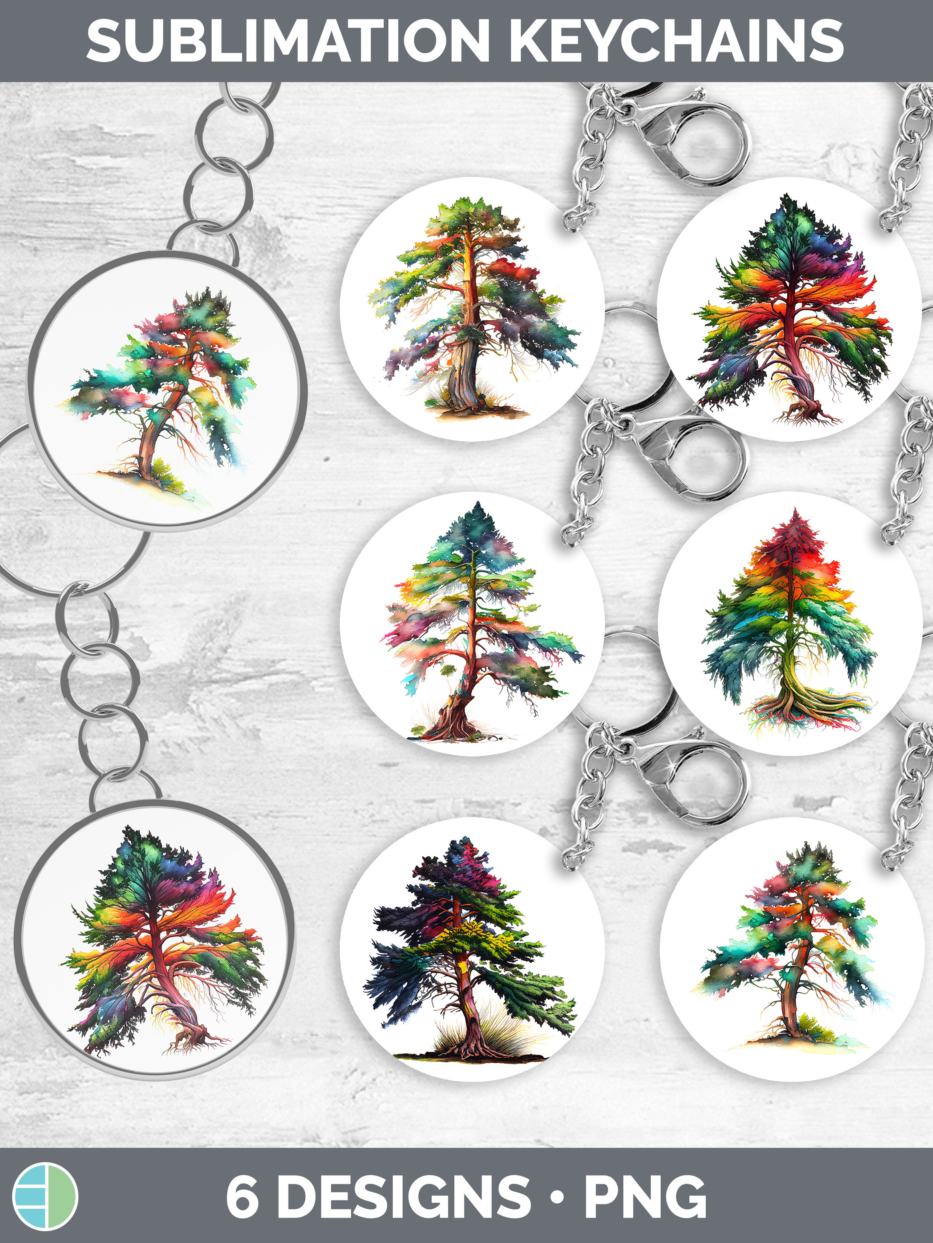 Rainbow Cedar Trees Keychain | Sublimation Keyring Designs B