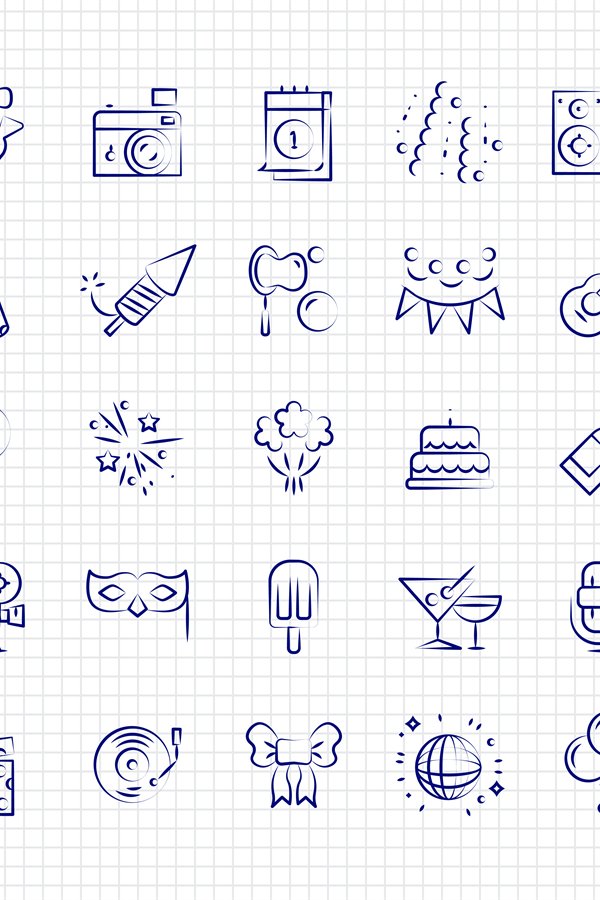 Birthday party celebration fun icons set