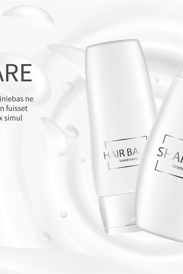 Hair cosmetics banner. Shampoo advertising poster. Vector cr