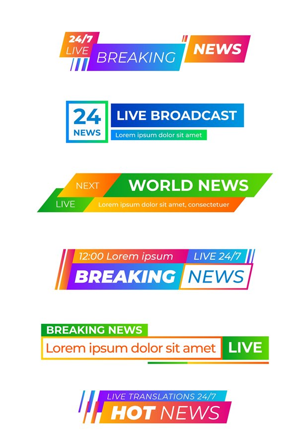 Breaking news bars. Text frames bar, banners or name strip f
