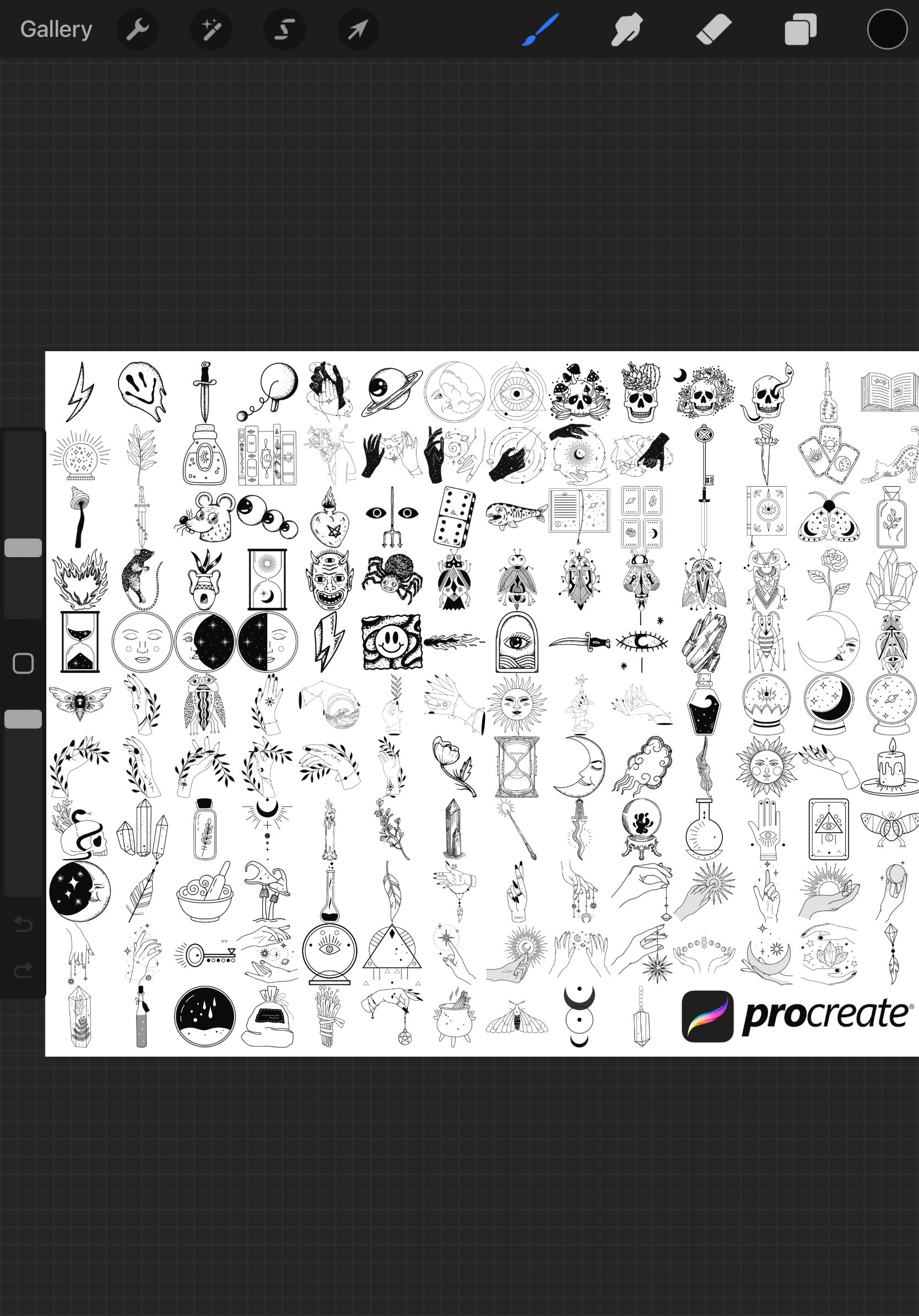 Tattoos Set 7 Procreate Brush Stamps, 150 Flash Tattoos