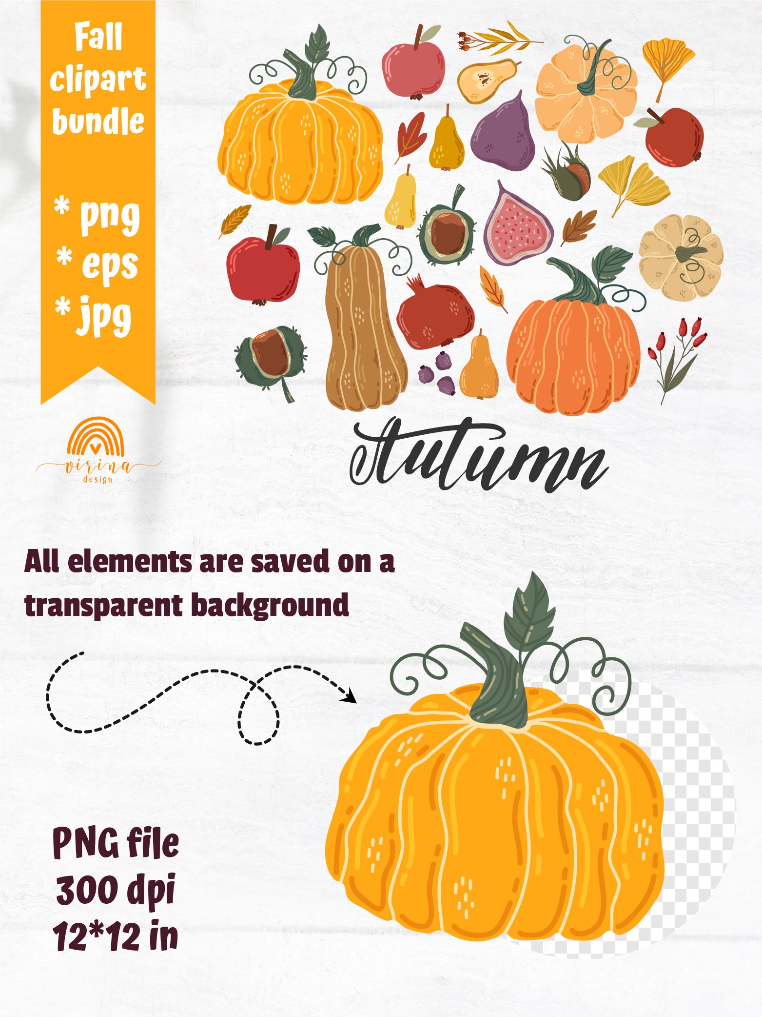 Autumn Clipart Bundle. Fall clip art png, eps. jpeg