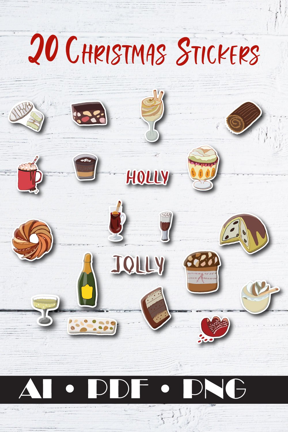 Christmas stickers set 20 cliparts