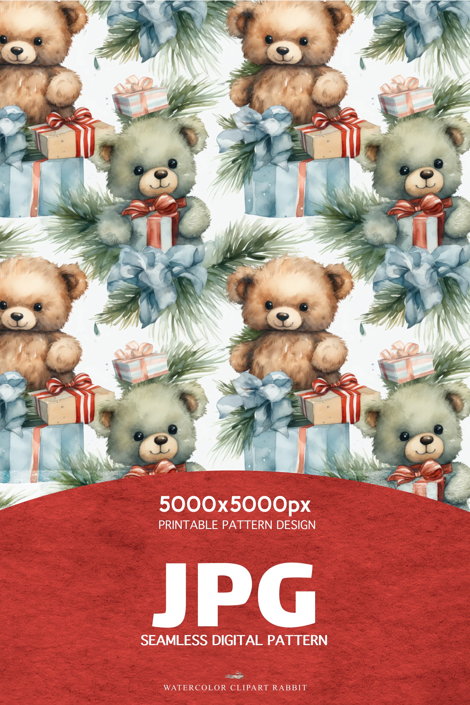 Teddy Bear Christmas Pattern Winter Print Digital Paper jpeg
