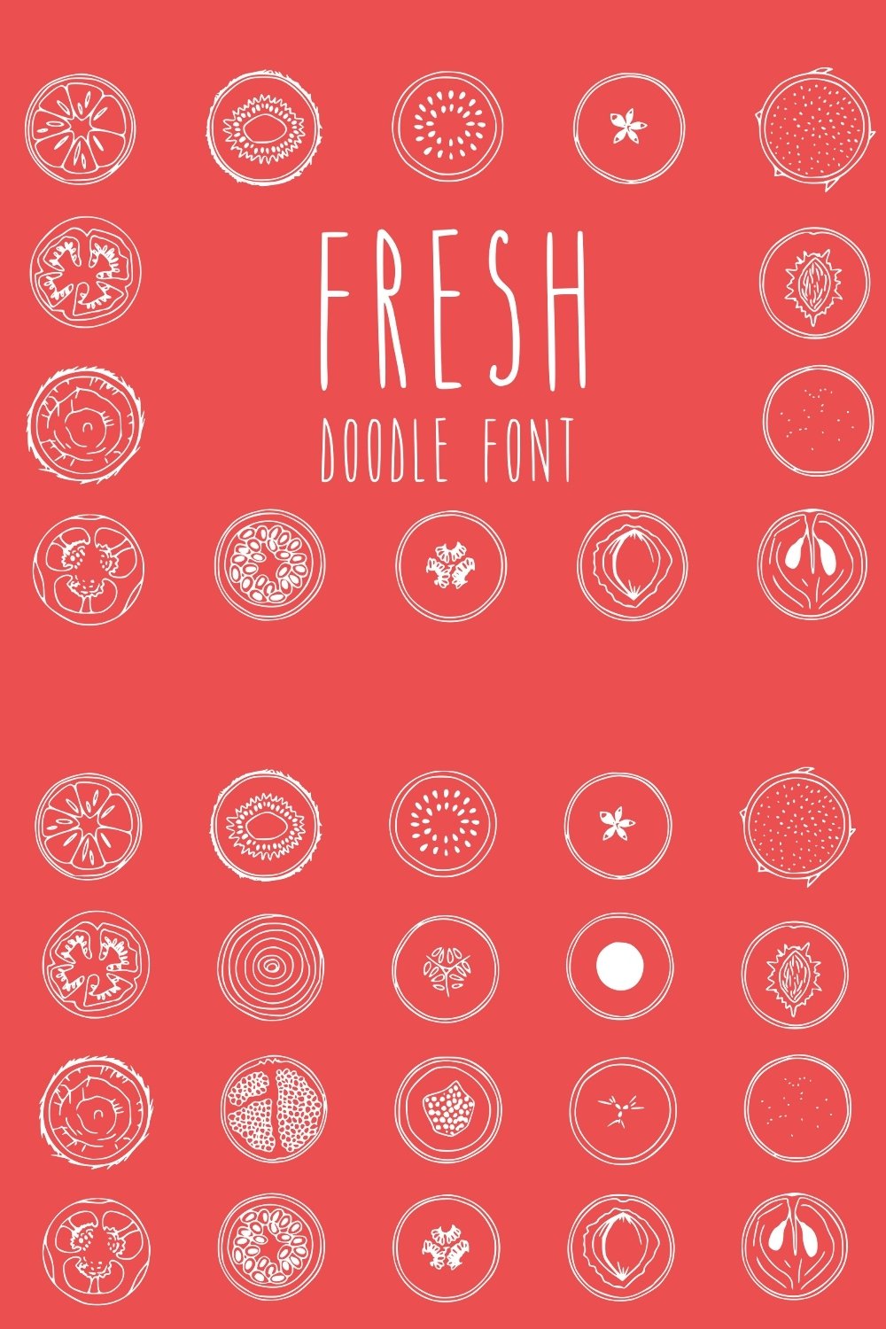 Fresh fruit and vegetables doodle font - 20 doodles