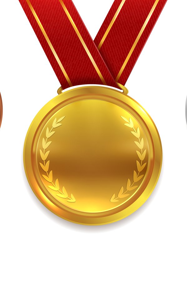 Medal set realistic. Red ribbons gold silver and bronze meda