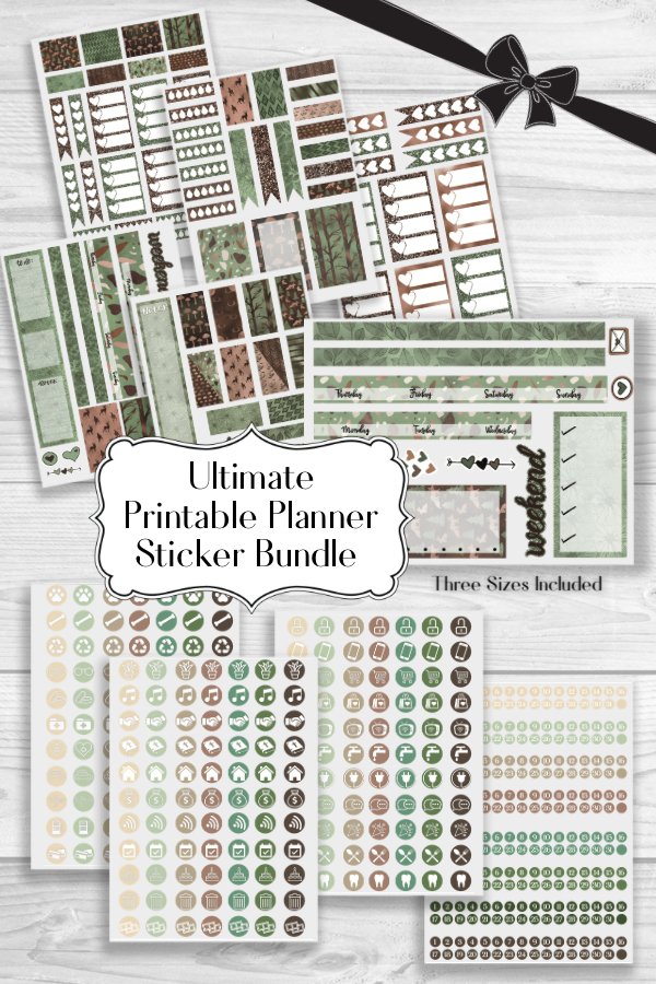 Woodland Forest Theme Printable Planner Sticker Kit, 3 sizes