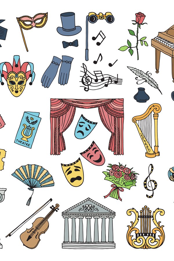 Colored symbols of theatre. Ballet and opera vector icons se