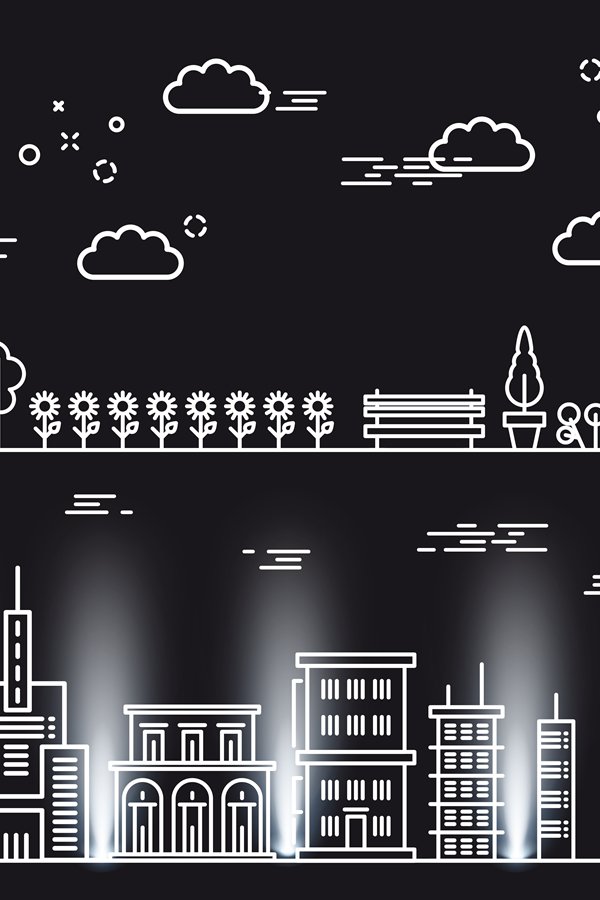 Line art landscapes concepts on black background