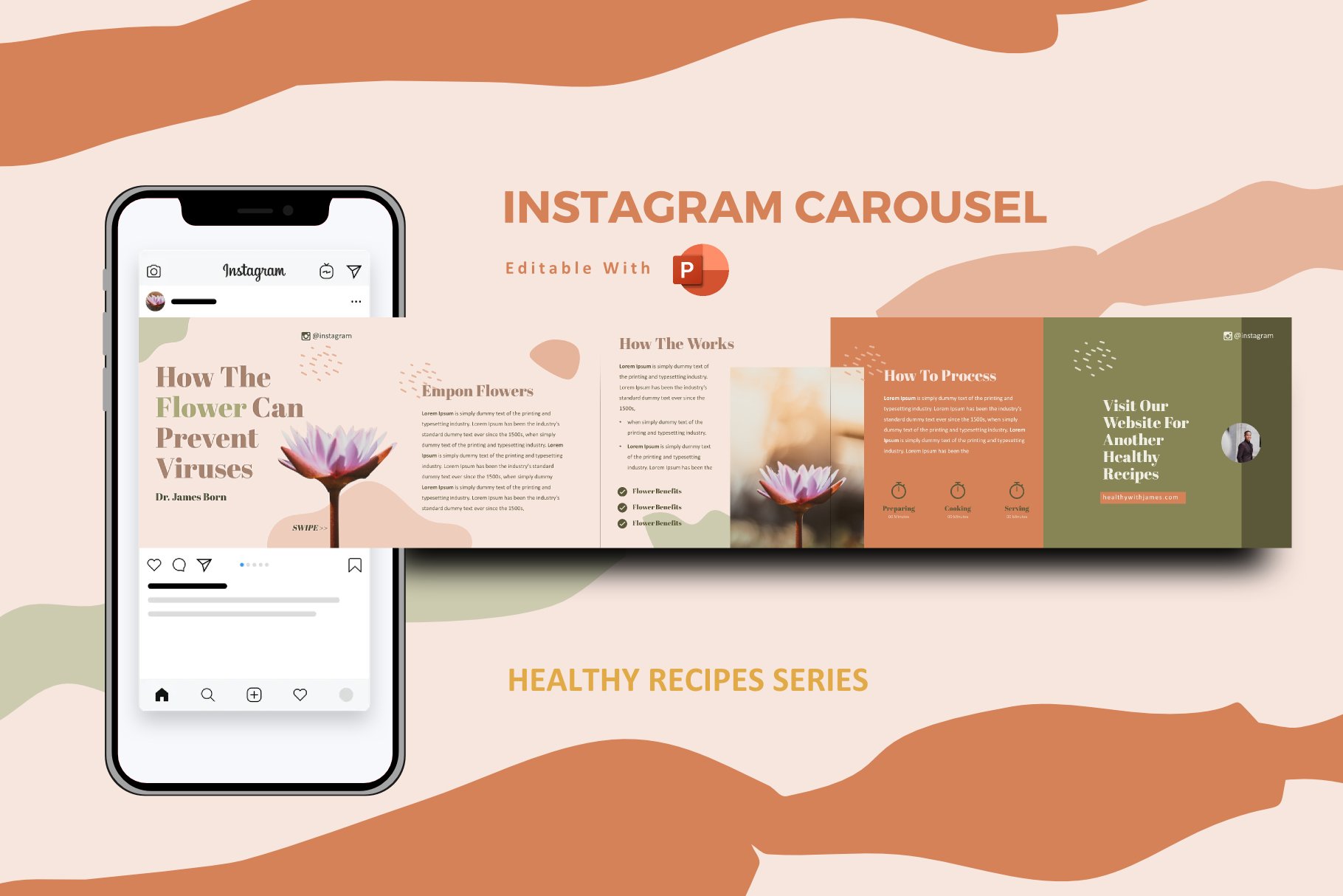Healthy tips recipe instagram carousel template powerpoint