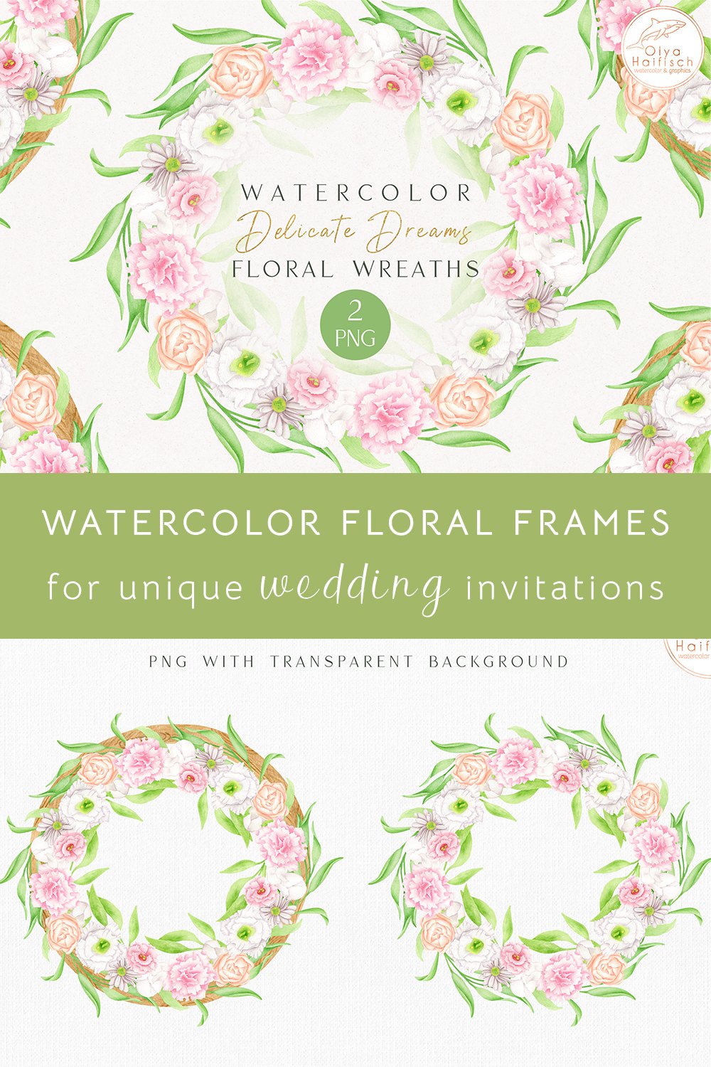 Watercolor Floral Frames with Blush and White Flowers