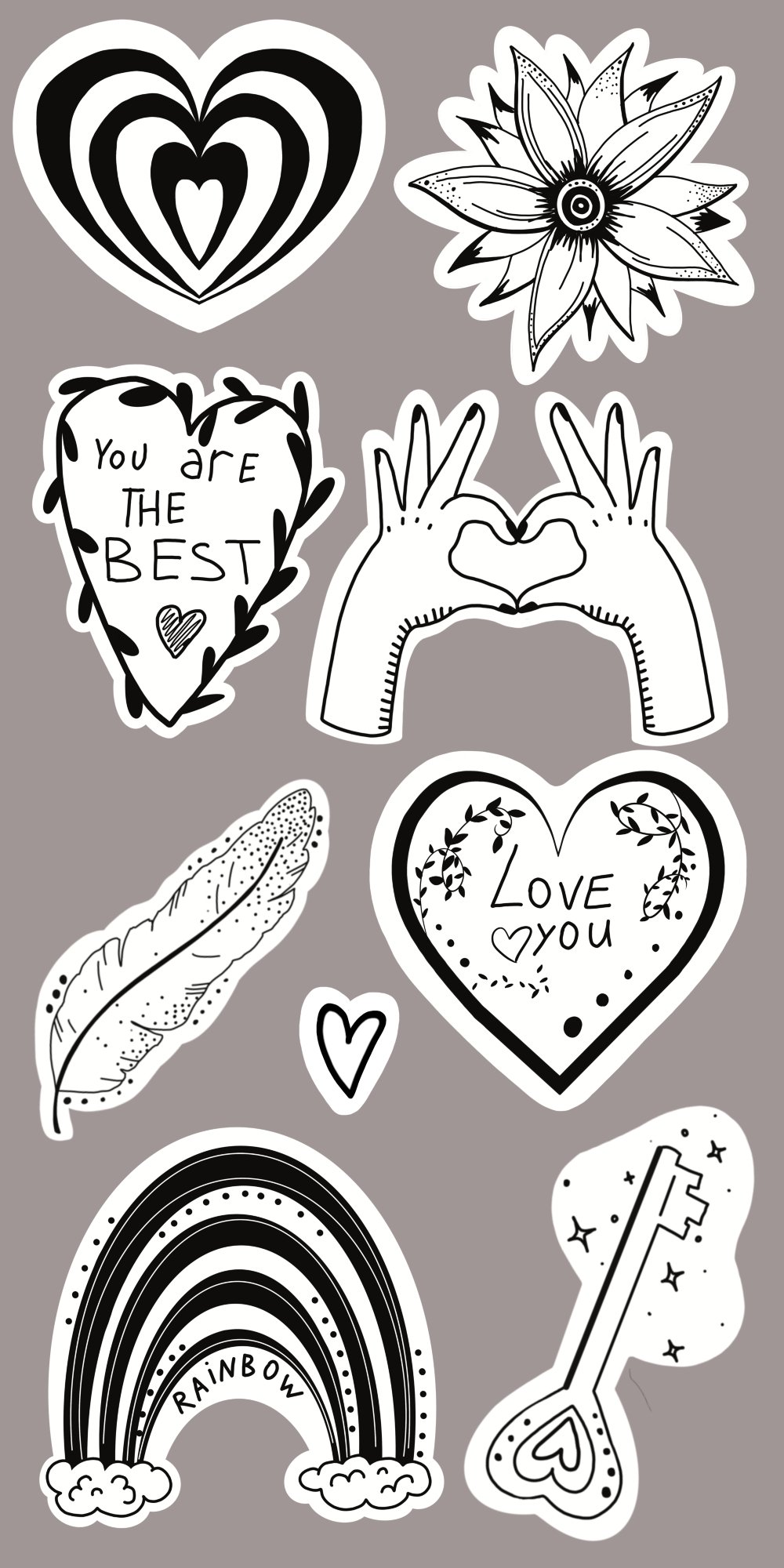 Love Sticker Pack. 8 Black and White Romantic Stickers