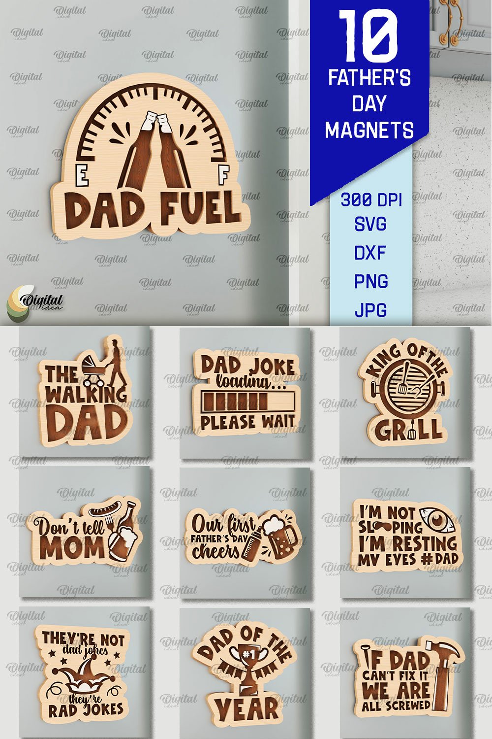 Father's Day Magnets Laser Cut Bundle. Gift for Dad SVG