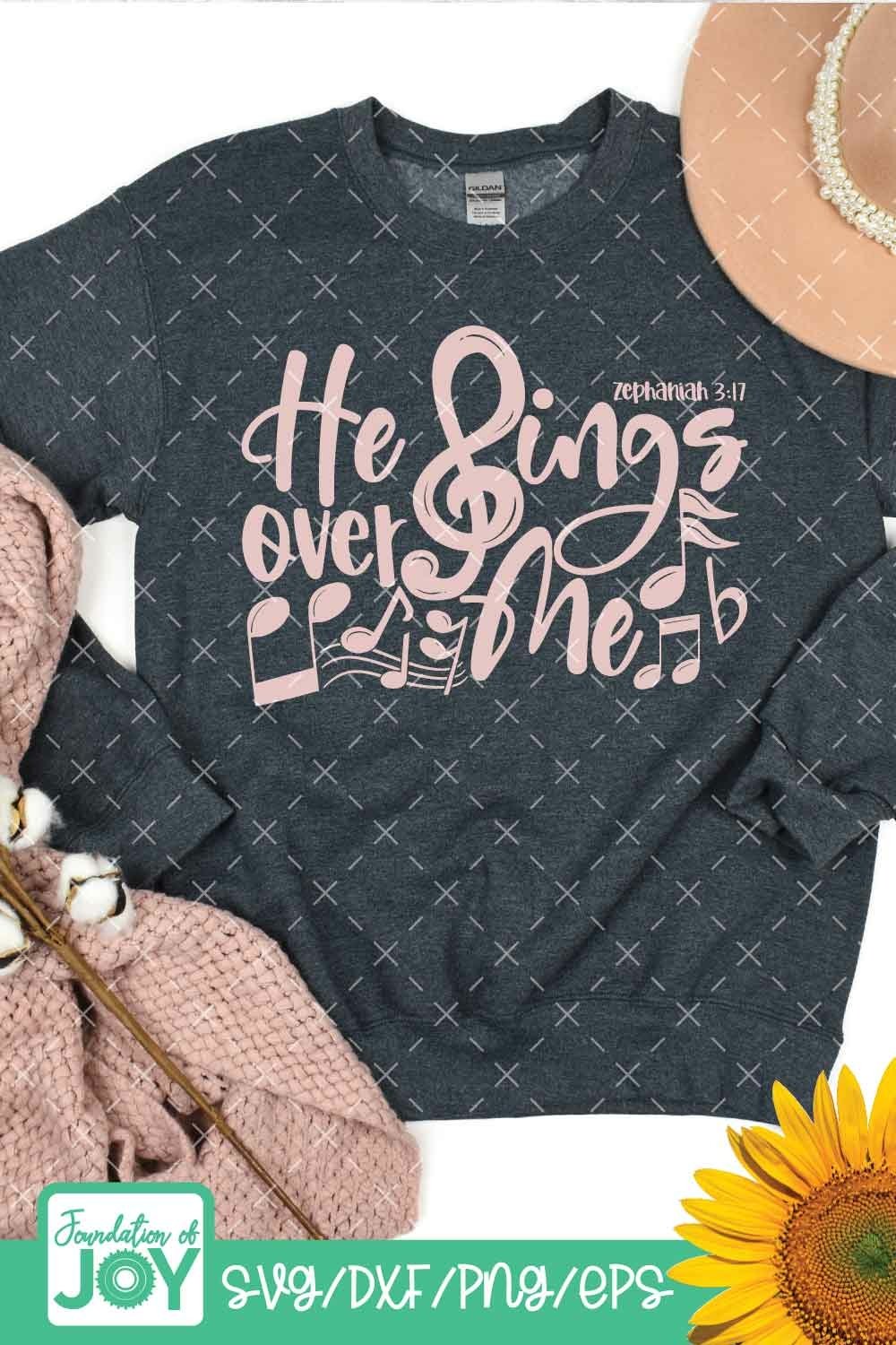 He sings over me svg, Bible verse svg, Christian svg, Music